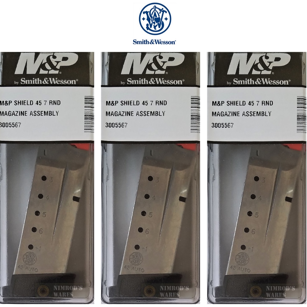 THREE S&W Smith & Wesson M&P 45 SHIELD .45 ACP 7 Round MAGAZINES ...