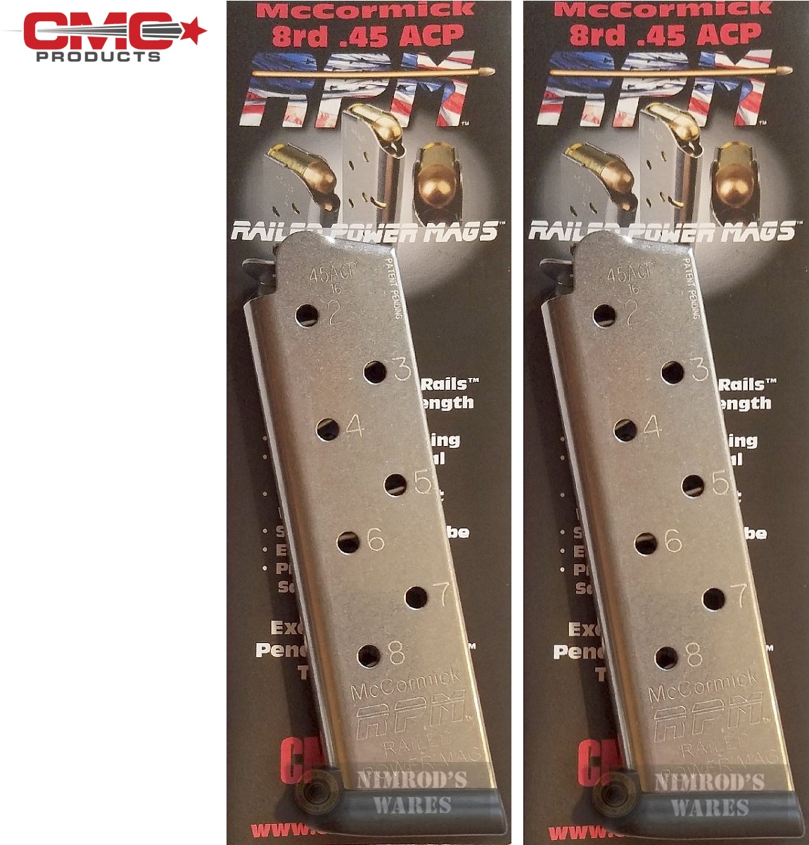 Chip McCormick 1911 .45 ACP 8-Round Railed Power MAGAZINE 2-PACK ...