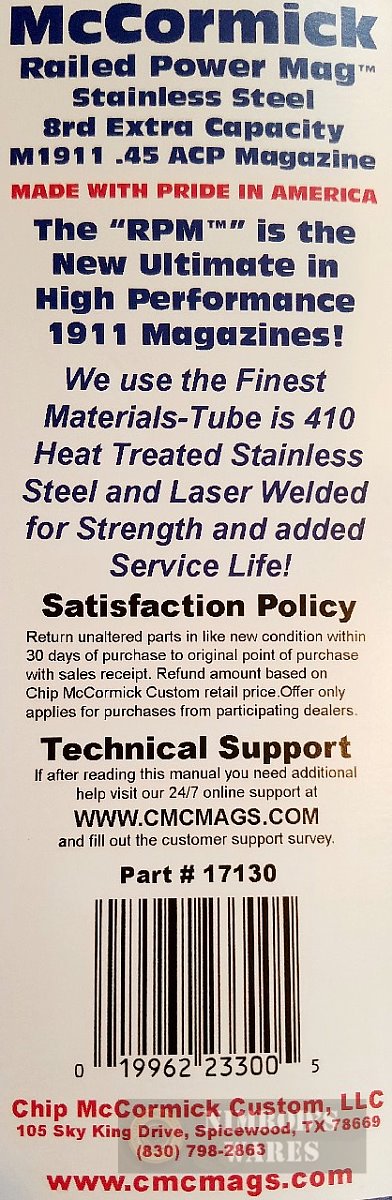 Chip McCormick 1911 .45 ACP 8-Round Railed Power MAGAZINE 2-PACK ...