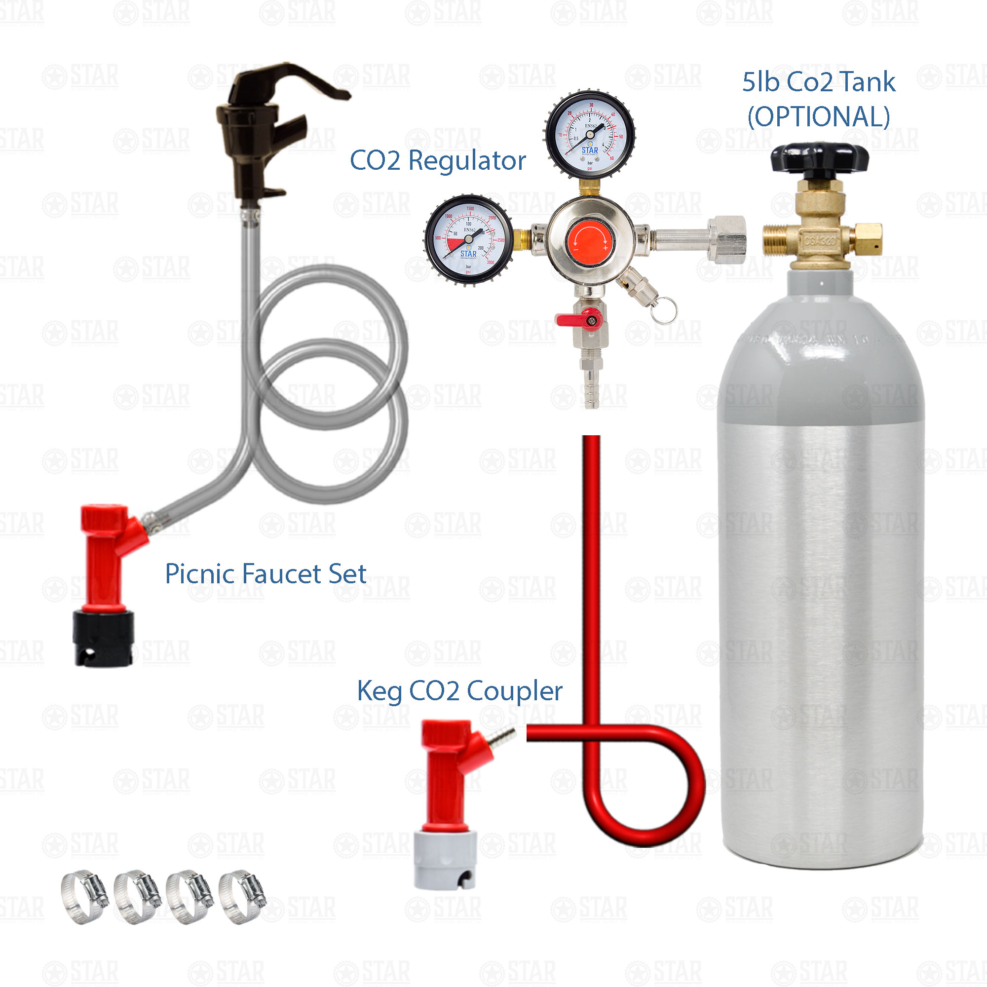 Portable Party Dispensing Kit for Home Brew Draft Beer Corny Keg + 5lb ...