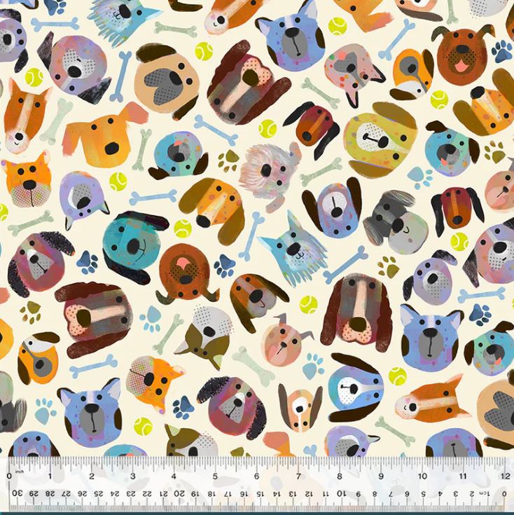 Cotton Fur-ever Friends Dog Faces Paw Prints Dog Bones Windham Fabrics ...