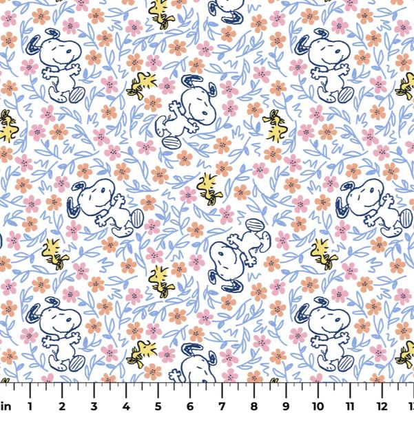 Cotton Peanuts Snoopy and Woodstock Floral Frolic Officially