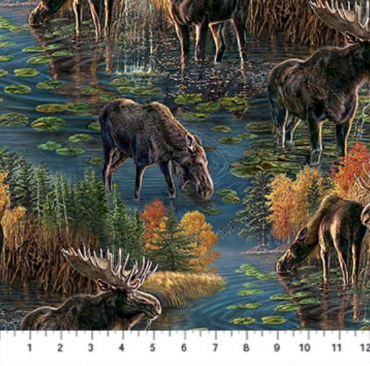 Cotton Naturescapes Autumn Woodland Moose River Trees Lily Pads Nature ...