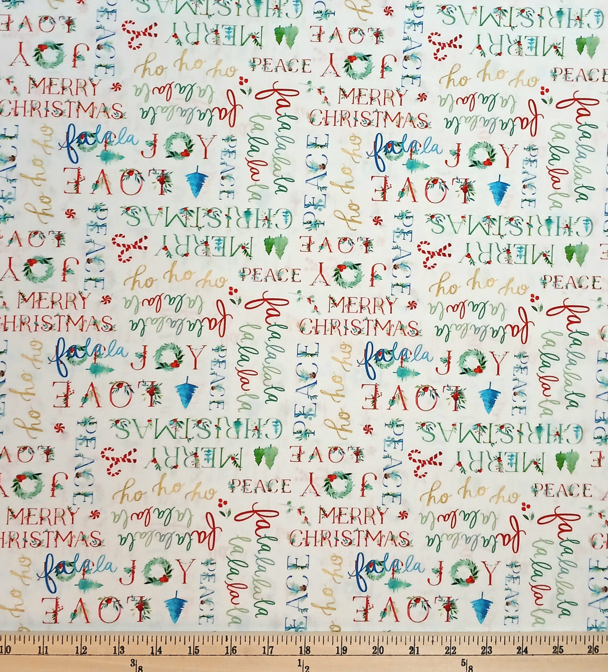 Cotton Santa Paws Christmas Phrases Words Text All Over Clothworks ...